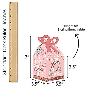Big Dot of Happiness 10th Pink Rose Gold Birthday - Square Favor Gift Boxes - Happy Birthday Party Bow Boxes - Set of 12