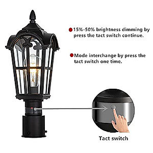 Dusk to Dawn Motion Sensor Outdoor Post Lights Exterior lamp Post Light Fixture, Waterproof Pole Lanern Black with Clear Tempered Glass for Garage Patio Garden Front Door