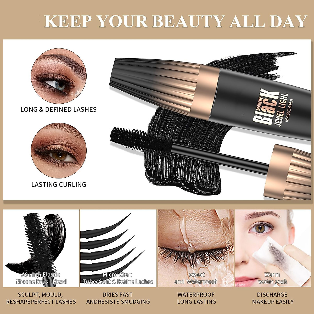 4D Silk Fiber Mascara - my lashes Mascara Natural,tube mascara liquid lash extensions Thickening and Lengthening, Waterproof and Smudge-Proof, Voluminous Eyelash