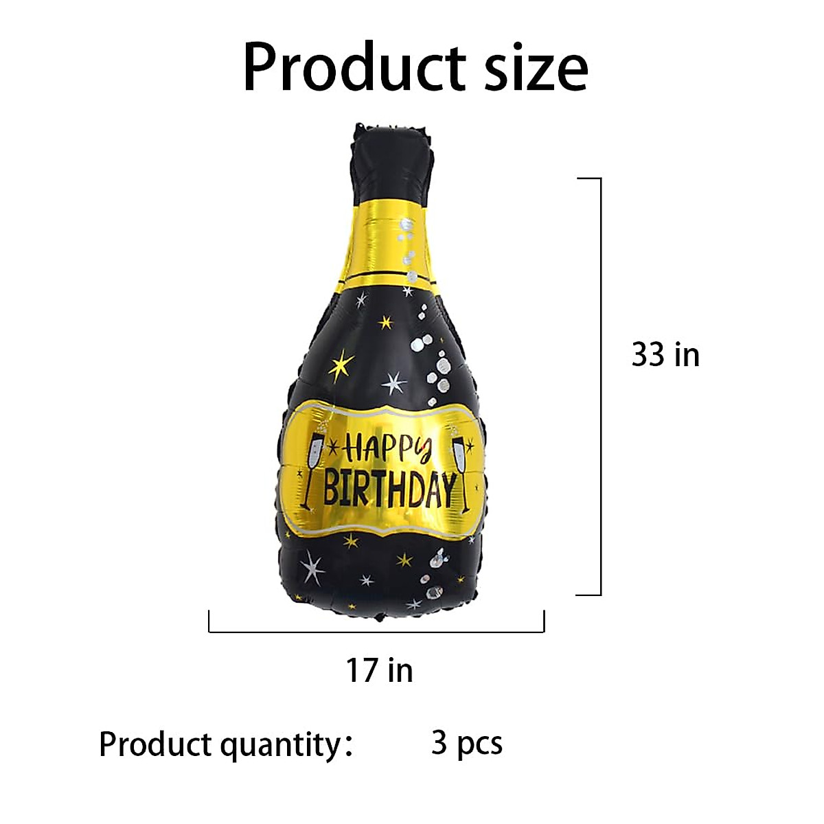 HADCKJA Champagne Bottle Balloons Black Gold Bottle Foil Mylar Balloons Birthday Party Decorations Birthday Party Balloons Wedding Anniversary Backdrop Party Decorations Supplies Favors Decor 3 Pcs