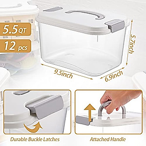 Xinnun 12 Pcs 5.5 Qt Storage Bins with Lids Clear 5 Liter Plastic Storage Containers Lidded Stackable Storage Box with Grey Latching Handle and Lid for Organizing Toys Snacks Cosmetics