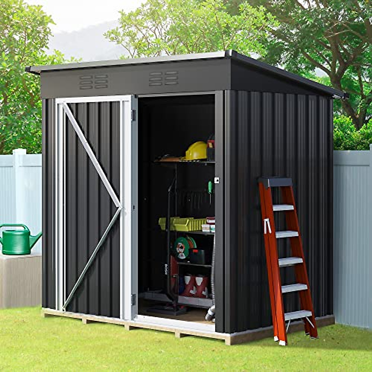 DWVO Outdoor Storage Shed 5x3FT, Heavy Duty Metal Tool Sheds Storage House with Single Lockable Door & Air Vent for Garden, Patio, Lawn to Store Bikes, Trash Bins, Tools, Lawnmowers