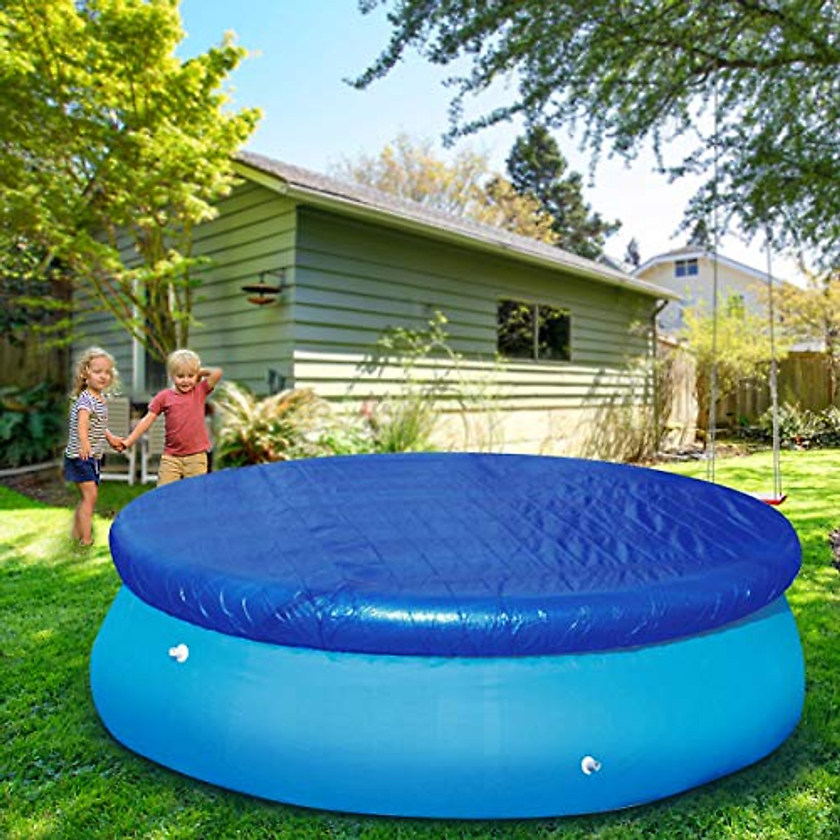 15ft Pool Cover, Swimming Pool Cover Inflatable Swimming Pool Cover Round Easy Set Cover for Frame Pools in Summer Outdoor Swimming