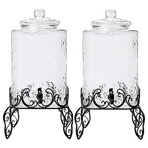 5 Gallon Hammered Glass Beverage Dispenser with Metal Stand (10 gallons)