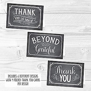 24 Chalkboard Thank You Cards With Envelopes, Great Note For Adult Funeral Sympathy or Gift Gratitude Stationery Supplies For Grad, Birthday, Baby or Rustic Bridal Wedding Shower For Boy or Girl