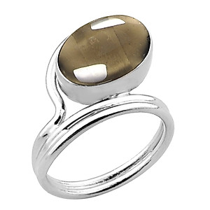 925 Silver Plated 5.78Cts Solitaire Natural Smoky Quartz Ring Size 8 For Women, Handmade Brown Stone November Birthstone Ring Jewelry Gift For Women Mom Wife