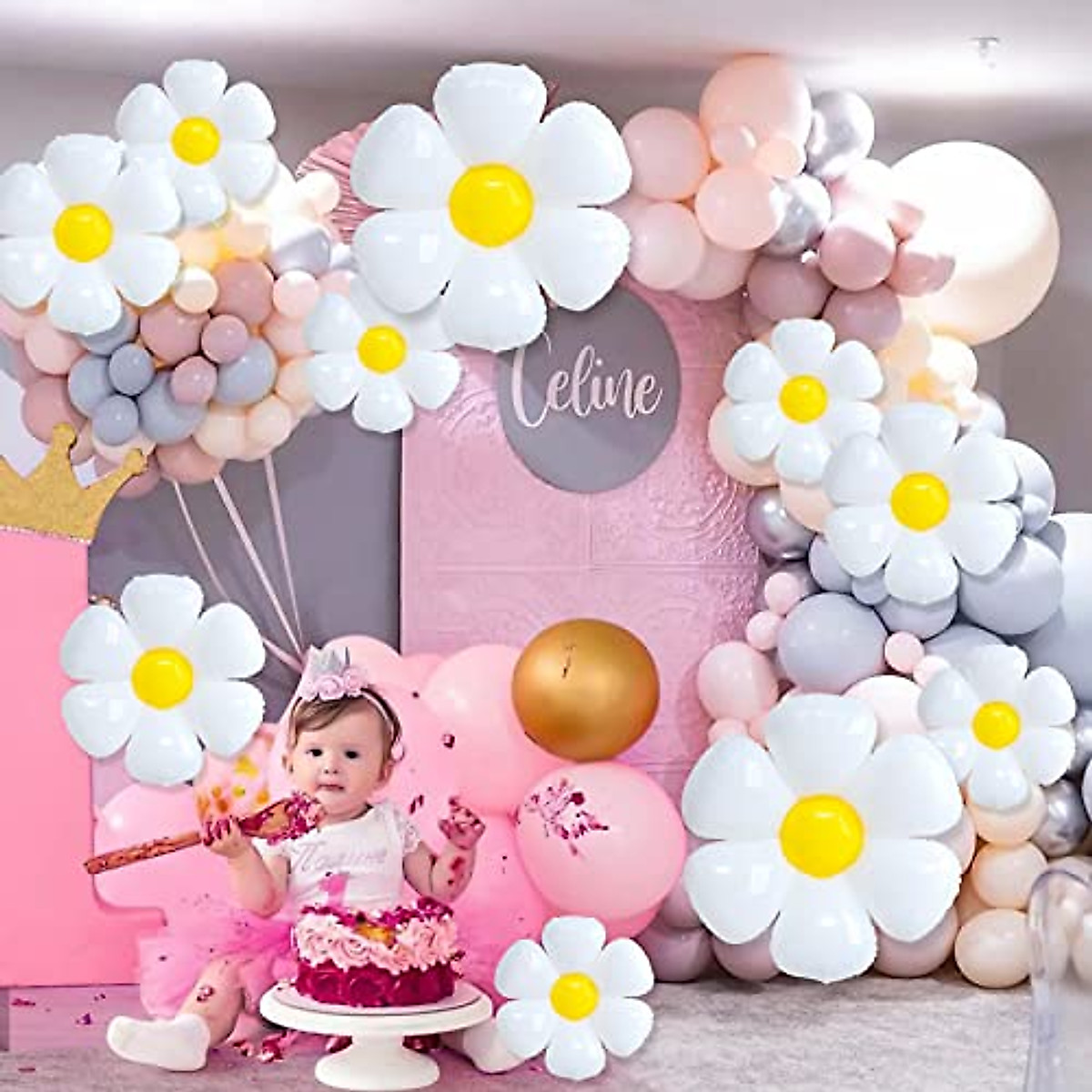 Cadeya 10 Pcs Daisy Balloons, Huge White Flower Aluminum Foil Balloons for Birthday, Baby Shower, Wedding, Daisy Party Decorations Supplies
