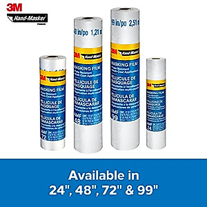 3M Hand Masker Advanced Masking Film, 99 in x 90 ft, Static Cling Keeps Film in Place, Prevents Liquids From Bleeding Through, Flake Resistant, For Indoors & Outdoors Use, 1 Roll (AMF99)
