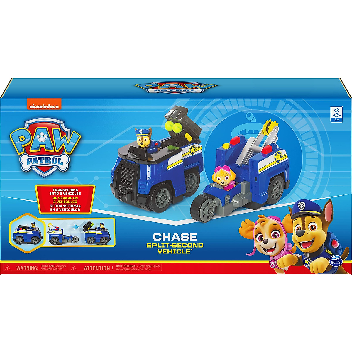 Paw Patrol, Chase Split-Second 2-in-1 Transforming Police Cruiser Vehicle with 2 Collectible Figures