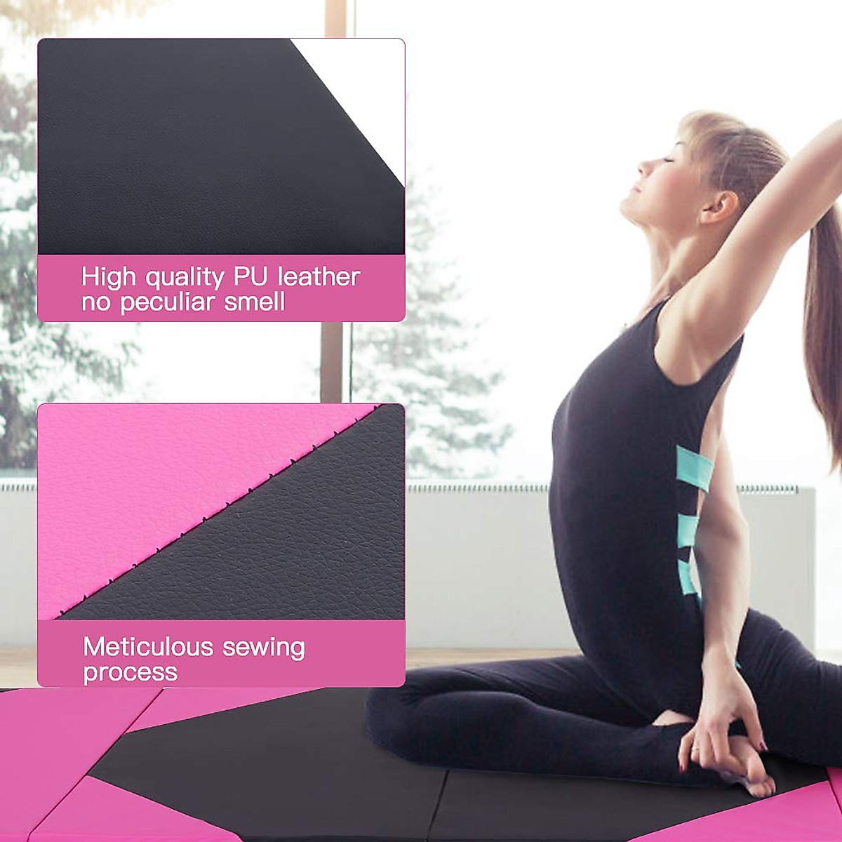 Tumbling Mats Gymnastics Tumbling Mats Foldable Foldable Yoga Mat Thick PU Leather Exercise Mat With Carrying Handles for home Workout outdoor Gymnastics Yoga Pilates
