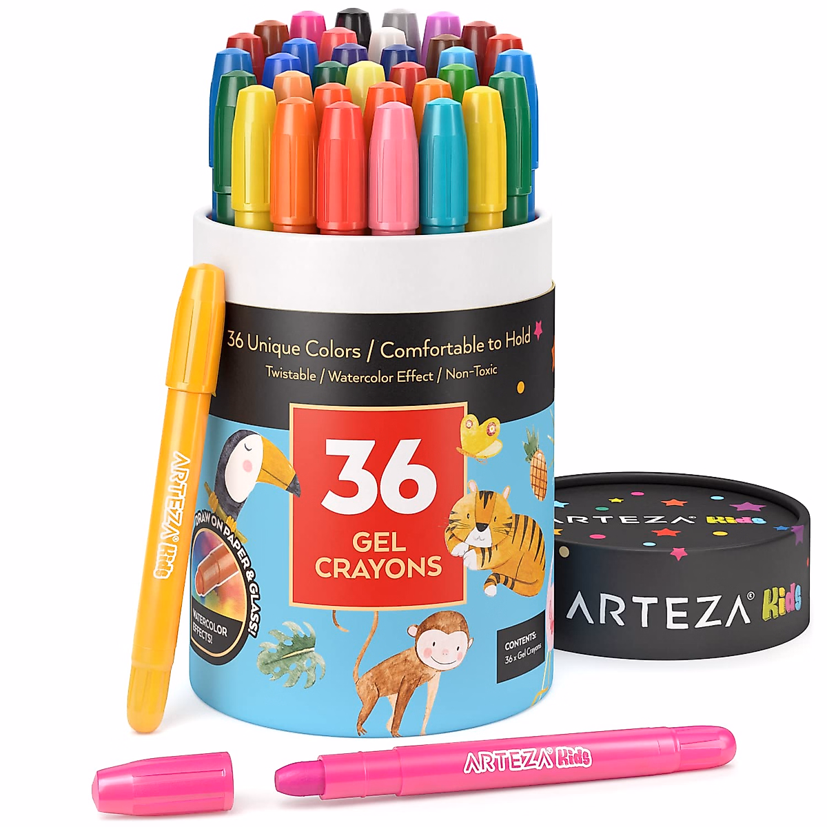 Arteza Kids Gel Crayons, 36 Count, Twistable and Washable Jumbo Crayons