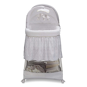 Simmons Kids Gliding Bedside Bassinet - Portable Crib with Activity Mobile Arm Featuring Spinning Toys, Vibration, Nightlight and Music, Peacock