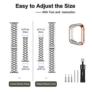 chuangshiji Compatible with Apple Watch Band 38mm 40mm 41mm 42mm 44mm 45mm Women and Men, Solid Stainless Steel Metal Wristband Replacement for iWatch Series 8/7/6/5/4/3/2/1/SE (Rose gold, 38mm/40mm/41mm)