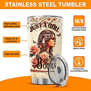 HUBUPU Just A Girl Books, Tumbler 20 Oz With Lid And Straw, Book Gifts