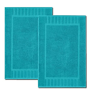 White Classic Luxury Hand Towels | 6 Pack Luxury Bath Mat | 2 Pack Bundle (Aqua)