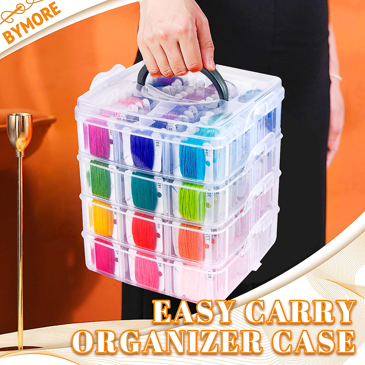 262 Pack Embroidery Thread Floss Set Including 200 Colors 8 M/Pcs Cross Stitch Sewing Thread with Floss Bins and 62 Pcs Cross Stitch Tool,4-Tier Transparent Storage Box