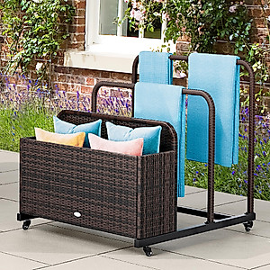 YITAHOME Outdoor Storage Box with Tiered Storage Racks, Large Wicker Rattan Deck Box for Patio, Pool, Supplies, and Tools - Brown