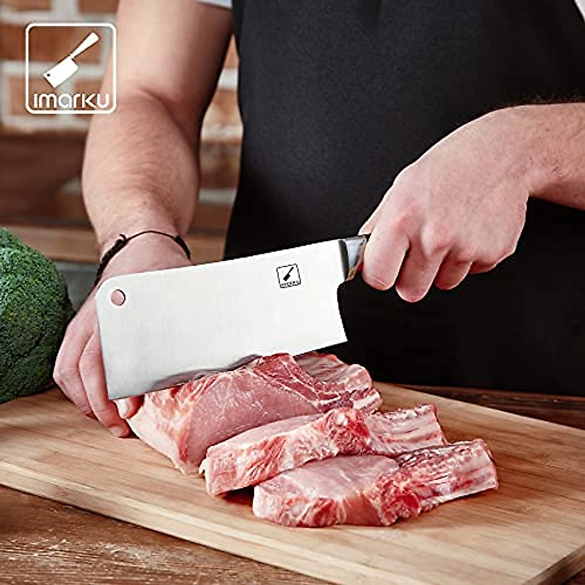 imarku 8 inch Chef Knife and 7 inch Meat Cleaver, High Carbon Japanese Stainless Steel Sharp Kitchen Knife with Ergonomic Handle