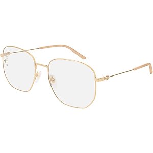 Gucci GG 0396S 001 Gold Metal Square Sunglasses Transparent Lens, 56-18-140