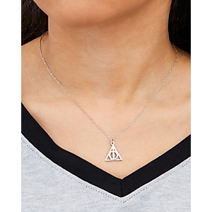 Harry Potter Jewelry for Women, Sterling Silver Deathly Hallows Pendant Necklace, 18" Chain