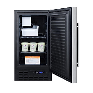 Summit Appliance BIM18SS 18" Wide Frost-Free Icemaker in for Built-in or Freestanding Use with Stainless Steel Door and Black Cabinet, Factory Installed Lock, Digital Thermostat, Digital Display