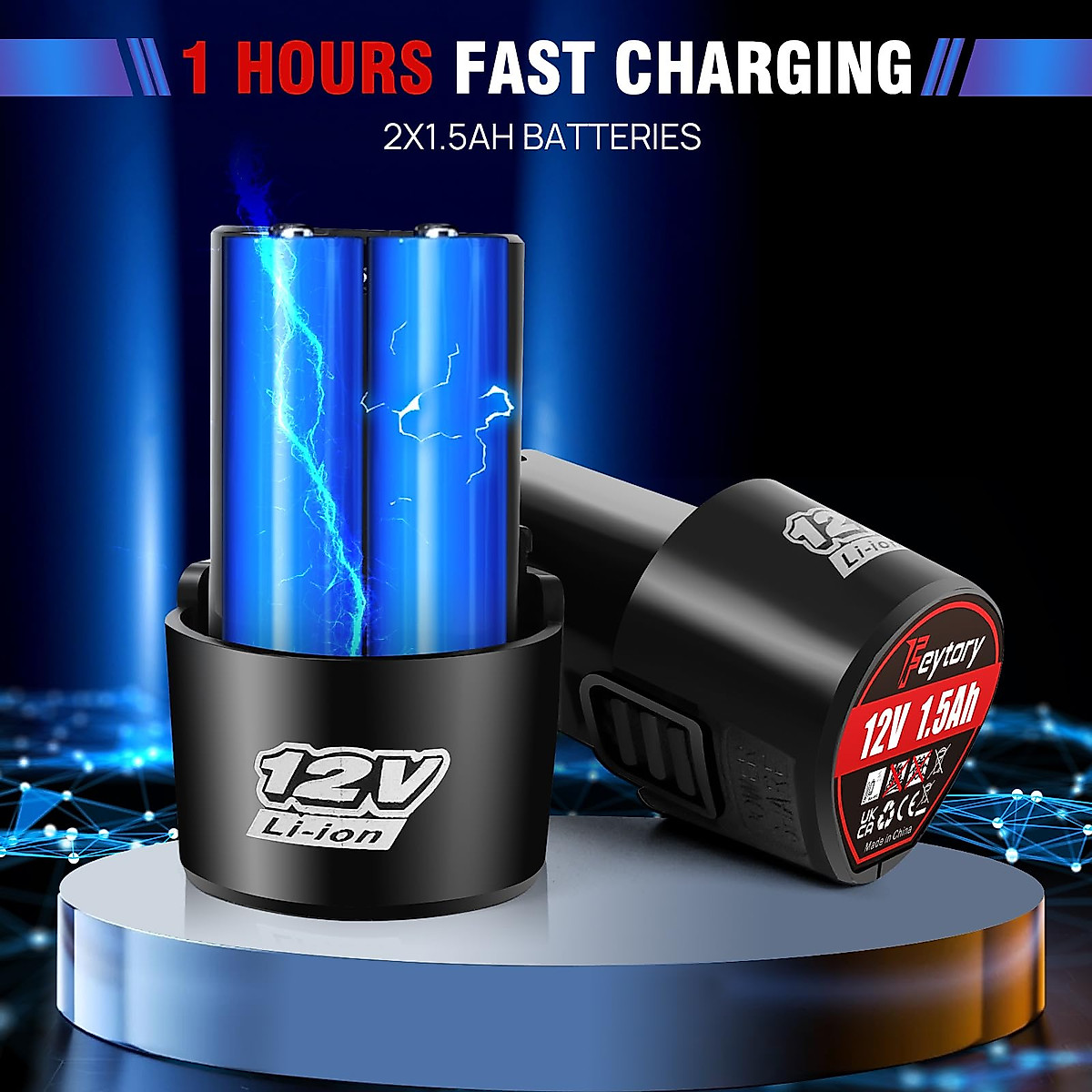 Cordless Electric Ratchet Wrench Set, 3/8" Ratchet Wrench, 12V Power Ratchet Driver with Fast Charger and 300 RPM Speed, 7 Sockets Cordless Ratchet Set with 2*1500 mAh Batteries for Table, Bike, DIY