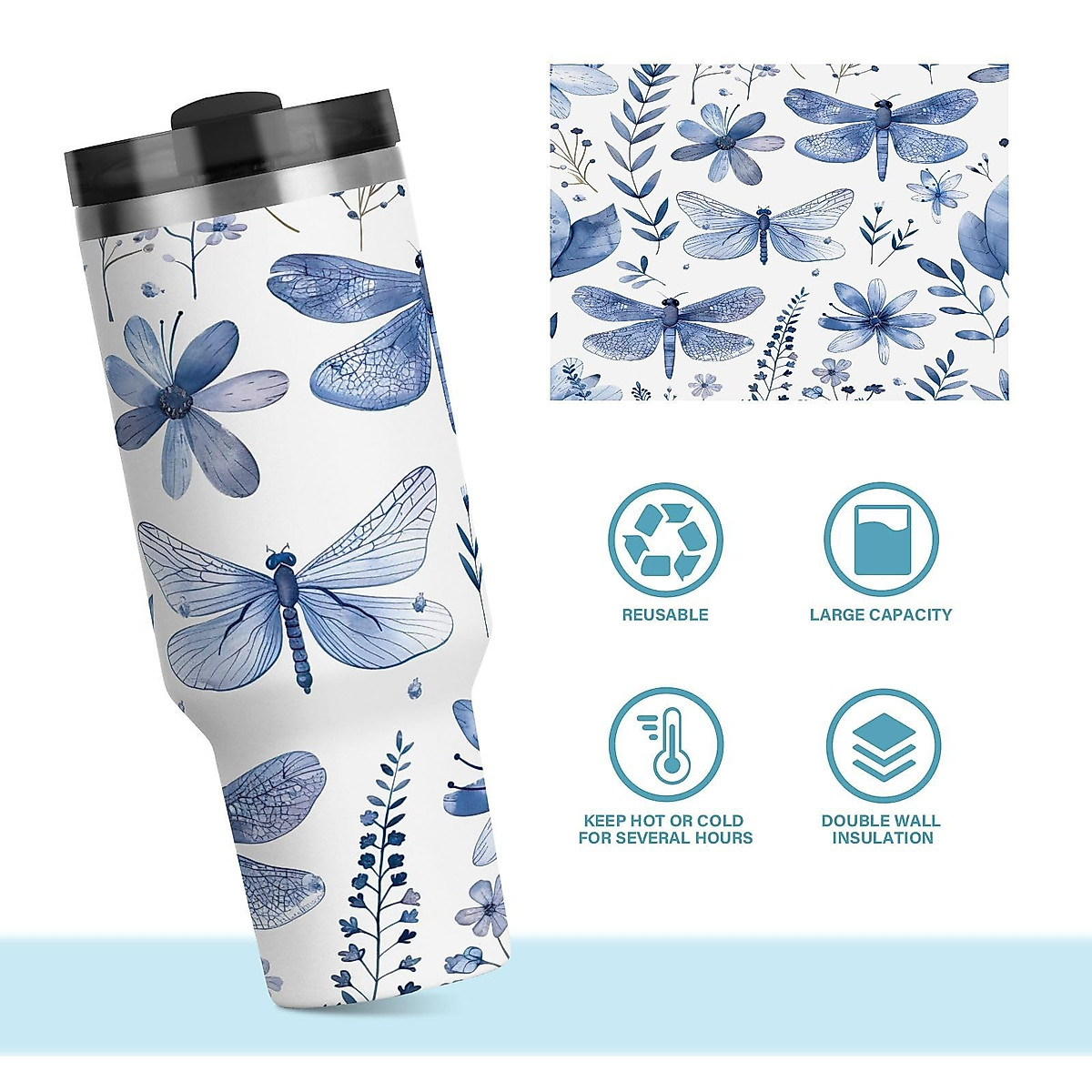 FRCSDIY Beautiful Flowers Insulated Tumbler with Handle and Straw Lid,30oz Leakproof Stainless Steel Cup BPA-Free Water Bottle