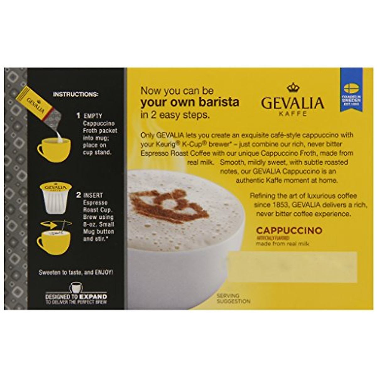 Gevalia Kaffe, 2-Step K-Cup & Froth Packets, (Cappuccino Espresso), 6 Count (Pack of 3)