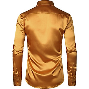ZEROYAA Men's Luxury Shiny Silk Like Satin Button Up Dress Shirts ZLCL14-Gold Medium