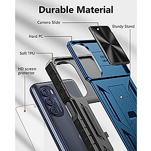 for Motorola Moto G-Stylus 5G-2022 Case: Military Grade Drop Proof Protection Cover with Kickstand | Matte Textured Rugged Shockproof TPU | Protective Phone Case