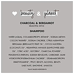Love Beauty And Planet Clarifying Shampoo Delightful Detox Charcoal & Bergamot Vegan, Paraben & Sulfate & Silicone & Cruelty Free, Coconut, 13.5 Fl Oz