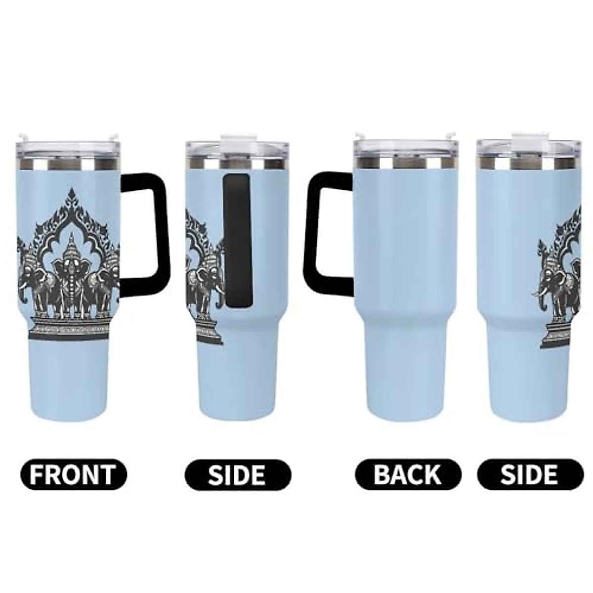 Three Elephants Laos 40OZ Tumbler Stainless Steel Travel Mug Water Bottle Car Cup Tea Cups with Lid Black-style