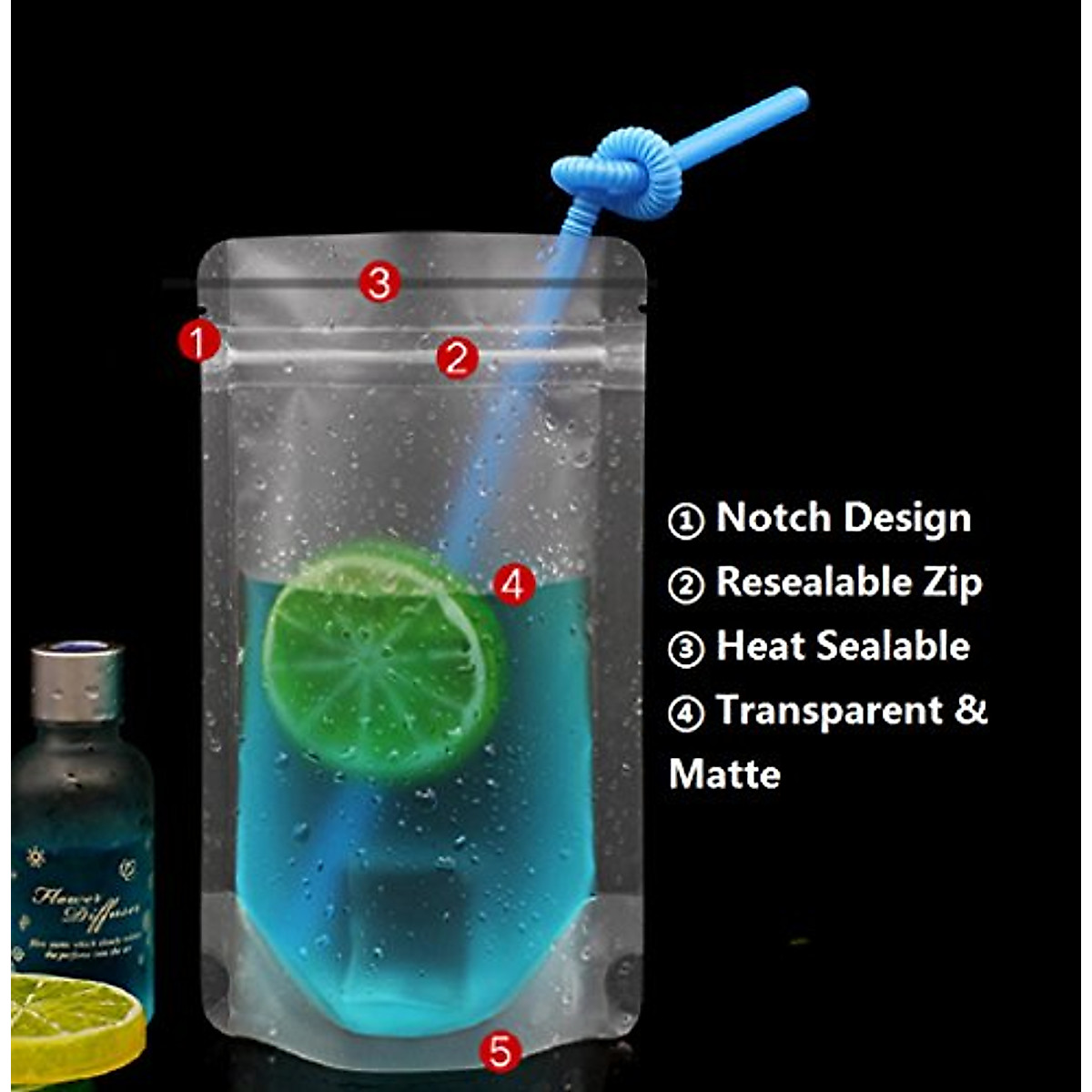 Couga Mall 50 PCS Matte Stand-Up Plastic Storage Bag with Resealable Zip, Heat Sealable Reusable Pouch Packing Bag for Juice, Nuts, Beans and Tea Leaves (4.3” 6.7”)