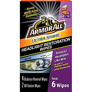 Car Headlights Cleaner Wipes by Armor All, Cleaning Wipes for Headlights for Cars, Trucks, Mortocycles, 6 Wipes Each