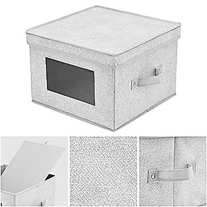 i BKGOO Storage Box with Lid,Fabric Cube Storage Bin,Foldable Clear Window Storage Boxes with Cover for Home Bedroom Closet Office Nursery 4-Pack 12 x 12 x 8.5 inch