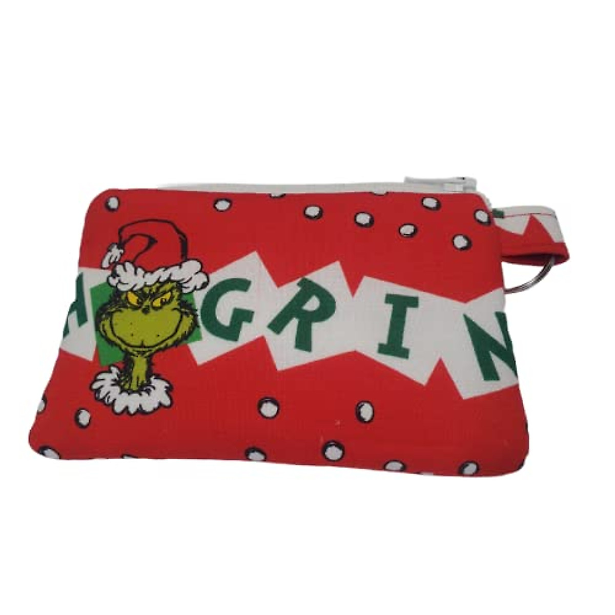 Zipper Mini Wallet Pouch Key Chain Fabric Card Holder Christmas Red Grinch