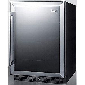 Summit AL57G Built-in Undercounter ADA Compliant All-Refrigerator with Glass Door, Black Cabinet, Door Storage, Lock, and Digital Thermostat