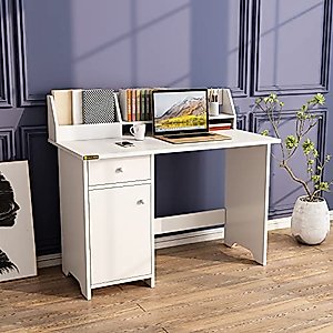 ALISENED Computer Desk with Drawers and Hutch,Small Home Office Desk，Wood Desk Executive Desks with Storage Shelf, Writing Desk with File Drawer for Bedroom Small Space