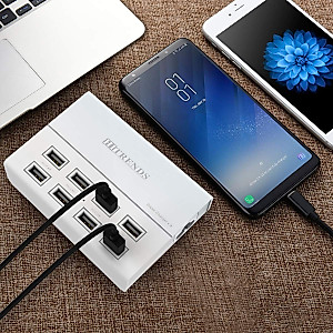 USB Charger, HITRENDS 8 Ports Charging Station 60W/12A Multi Port USB Charging Hub for Multiple Devices (5ft Cord, White)