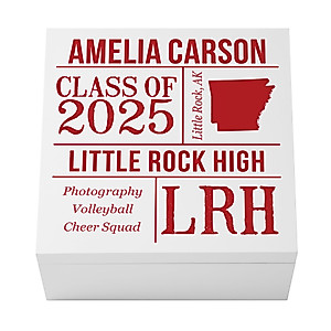 Let's Make Memories Personalized Keepsake Box - All About The Graduate - Graduation Mementos - Class of 2022 - 6” Hx12” Sq. - Red