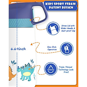 FEIJIAN Kids Insulated Water Bottle With Straw Lid 14oz, Leak-Proof BPA-FREE Metal Drink Flask, Double Wall Vacuum Stainless Steel Cup