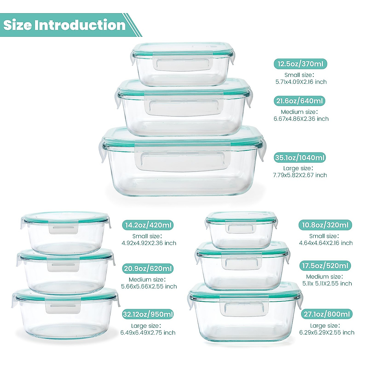 AISOON 18-Piece Glass Food Storage Containers with Lids, Meal Prep Containers,Leak Proof, Dishwasher Safe Glass Food,Oven/Microwave/Freezer Safe((9 Lids & 9 Containers)