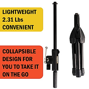 Stage Rocker Foldable Tripod Low-Profile Mic Boom Stand - Height Extending from 9.6'' to 16.9'', w/Adjustable Telescoping Arm Up to 9'', Lightweight/Convenient, Black, Powered by Hamilton(SR610121B)