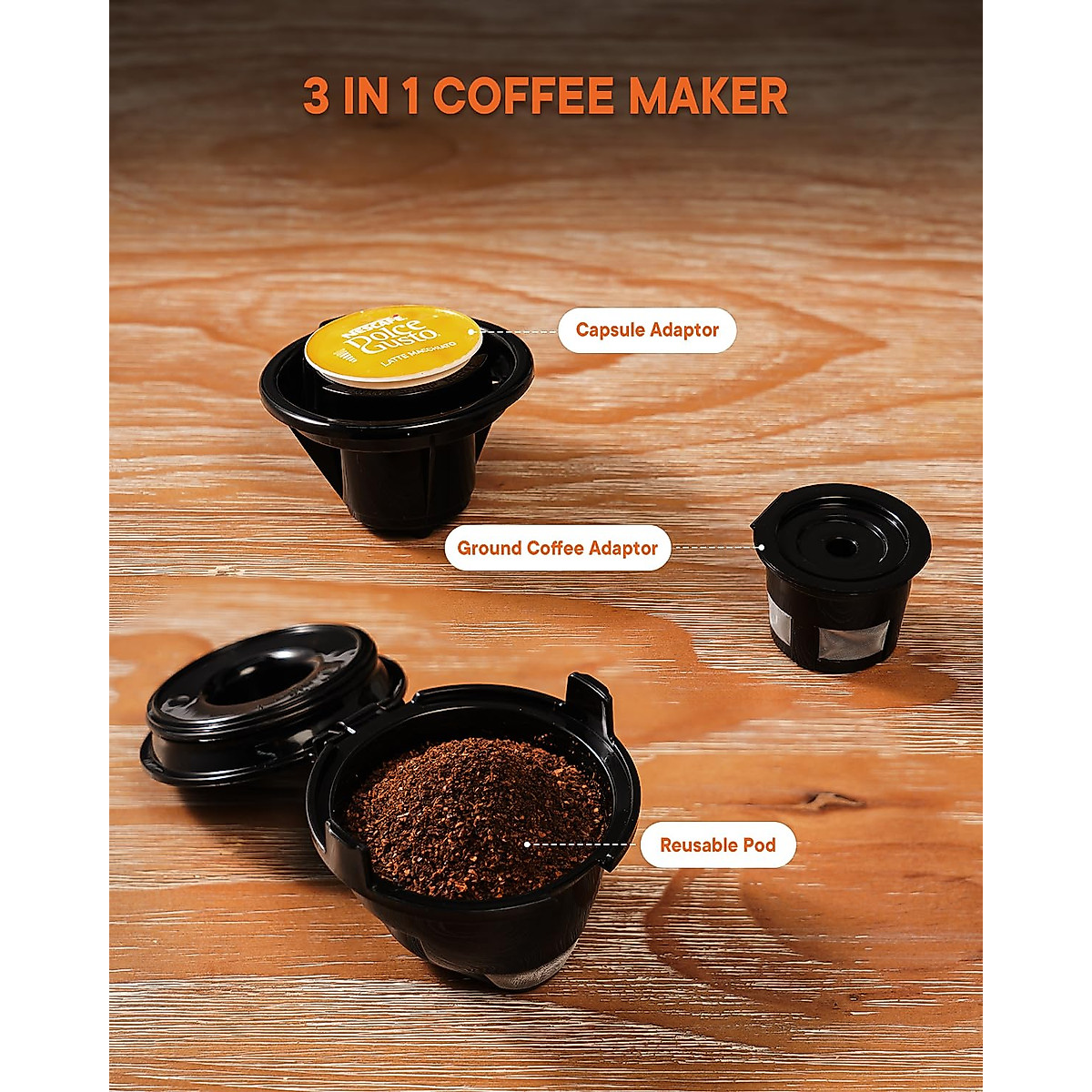 KIDISLE Single Serve Coffee Machine, 3 in 1 Pod Coffee Maker for K Cup Pods & Ground Coffee & Teas, 6 to 14oz Brew Sizes, with 40oz Removable Water Reservoir, Descale Settings, Red