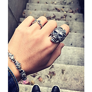 Ring Men's Ring Skull Ring Gothic Stainless Steel Silver Plated Handmade Personality Demon Ring Engraved 3D Pattern Opening (Skull)