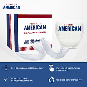 Principal American Custom Night Guards for Teeth Grinding, 2 Pack with Mouth Guard Case, USA Made, Mouth Guard for Clenching Teeth at Night, TMJ, Bruxism NightGuard - Moldable-Fit Dental Guard