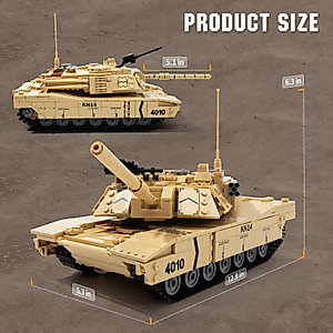 M Menbis M1A2 Simulated Tank Model Kit，WW2 Military Armed Tanks Building Block with 4 Soldier Figures ,Toys for Model Lovers，Gift for Boys 8-12(1053 Pcs)