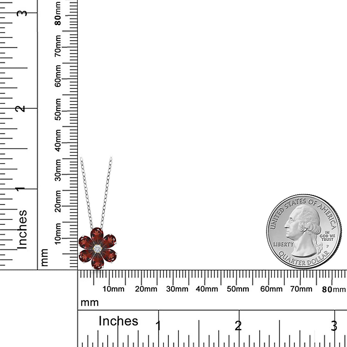 Gem Stone King 925 Silver and 10K Yellow Gold Red Garnet and White Moissanite Pear Shape Flower Pendant Necklace For Women (3.01 Cttw, with 18 Inch Chain)