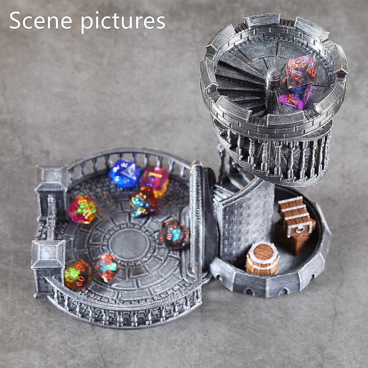 AUSPDICE DND Dice Tower - 36 Step Retro Color Tower for High Randomness in Table Games Like Dungeons and Dragons - Perfect Role Playing Game Gift (Ancient Silver Color)
