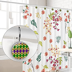 12PCS Mardi Gras Pattern Shower Curtain Hooks Rings for Bathroom, Decorative Shower Curtain Hooks Rods Curtains and Liner